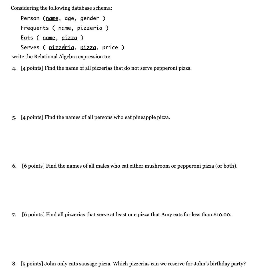 Solved Relational algebra (Database) question please answer | Chegg.com