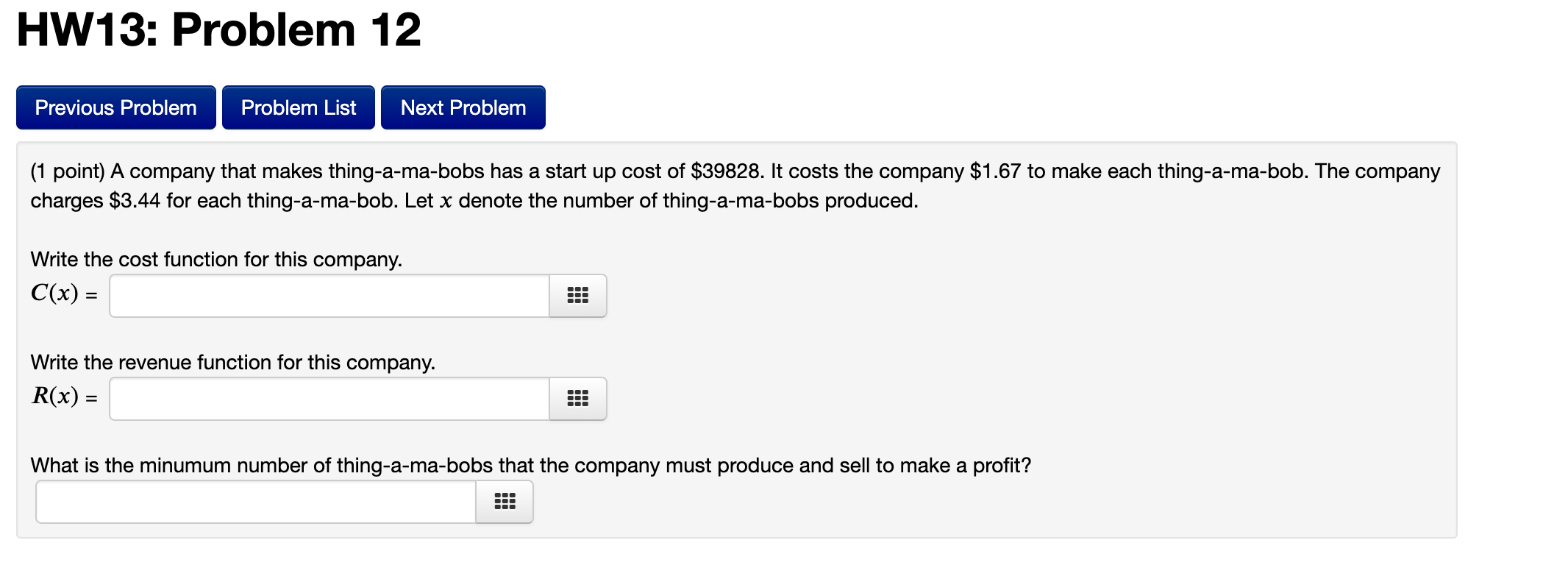 Solved HW13: Problem 12 Previous Problem Problem List Next | Chegg.com Solved HW13: Problem 12 Previous Problem Problem List Next | Chegg.com