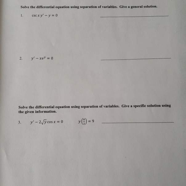 Solved Solve the differential equation using separation of | Chegg.com