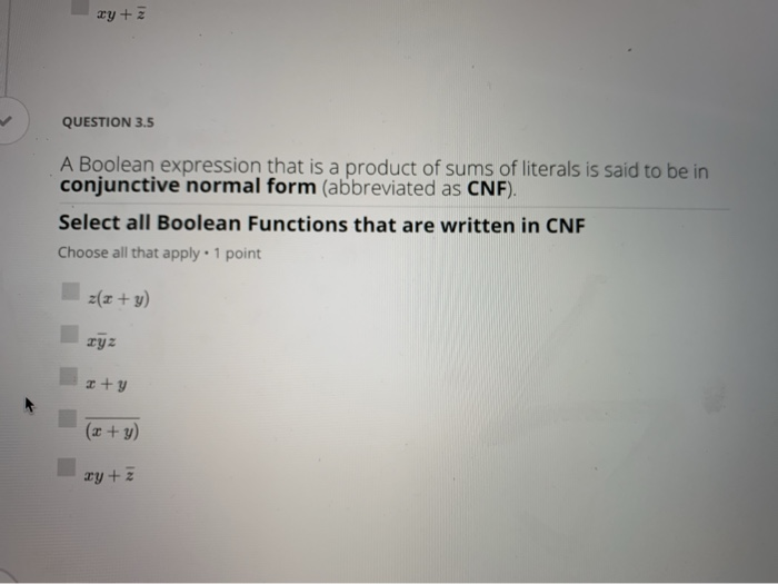 Solved ry+ QUESTION 3.5 A Boolean expression that is a | Chegg.com