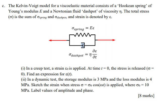 Solved c. The Kelvin-Voigt model for a viscoelastic material | Chegg.com