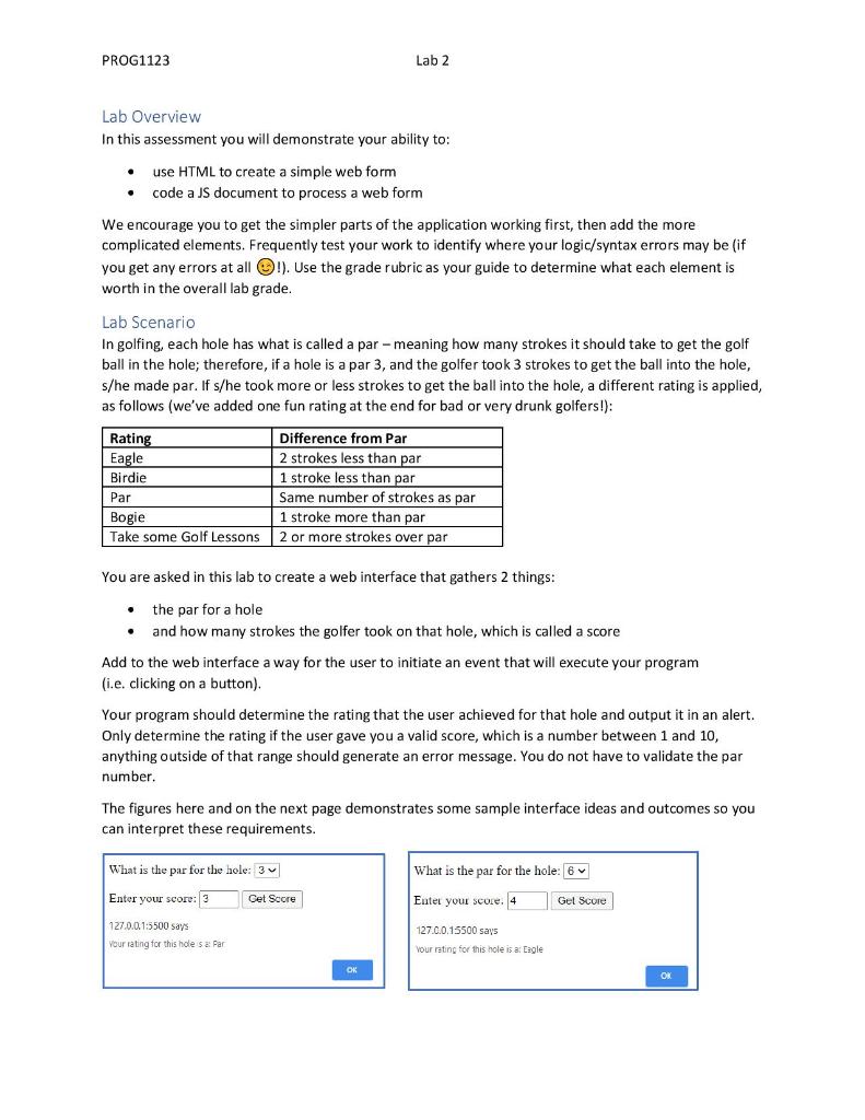 PROG1123 Lab 2 Lab Overview In this assessment you | Chegg.com