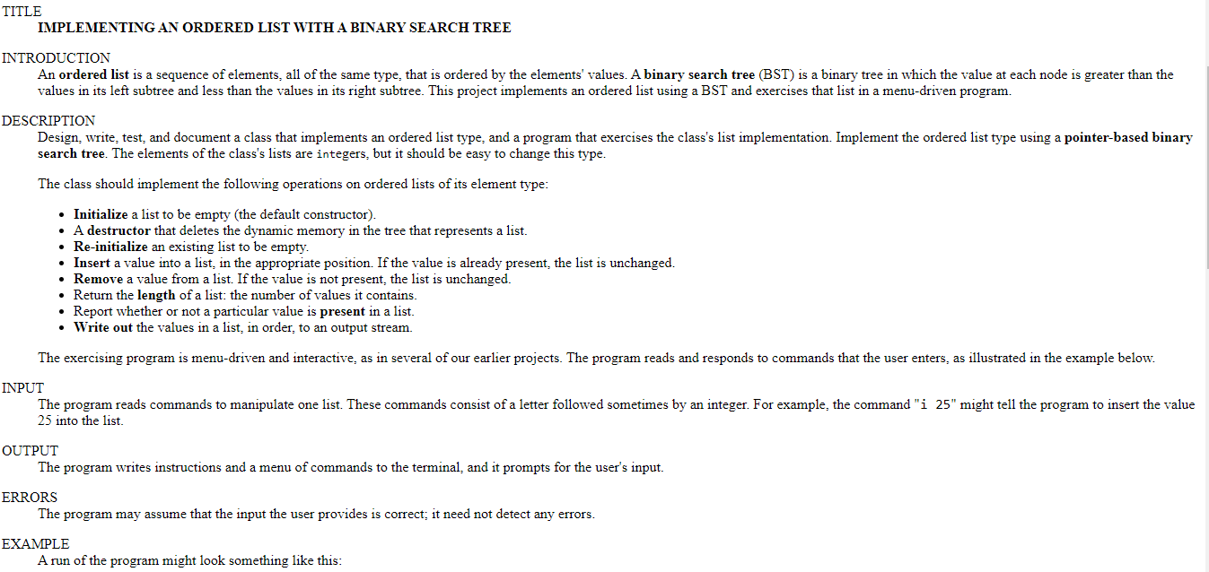 TITLE IMPLEMENTING AN ORDERED LIST WITH A BINARY | Chegg.com