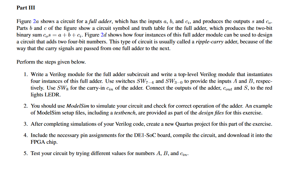 Solved Part III a) ﻿Full adder circuitb) ﻿Full adder | Chegg.com