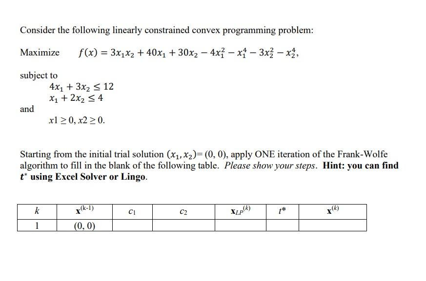 Solved Consider the following linearly constrained convex | Chegg.com
