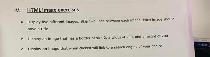 Solved IV. HTML image exercises a. Display five different | Chegg.com