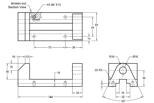 Solved Broken-out Section View 4X 06 710 产 64 44 . 10 70 -38 | Chegg.com