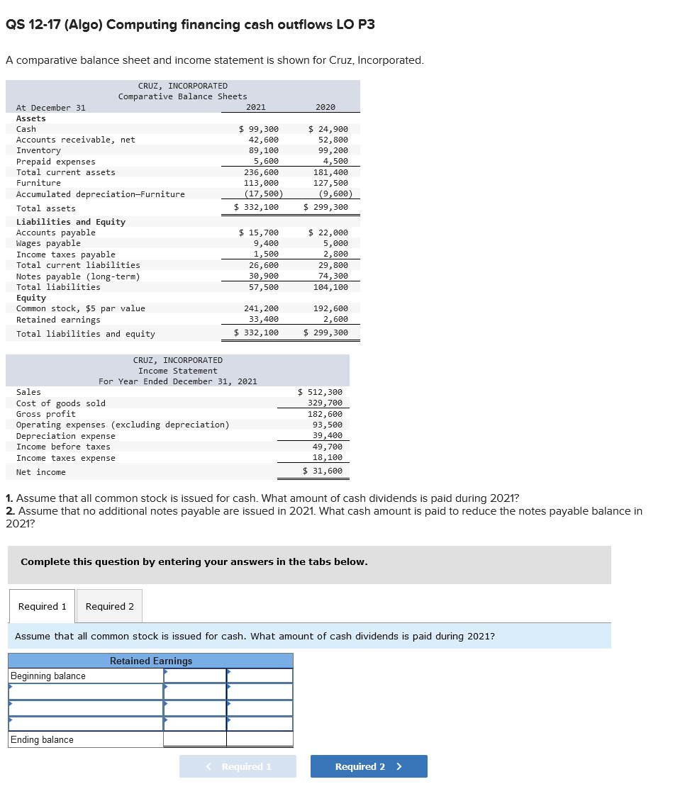 Solved QS 12-17 (Algo) Computing financing cash outflows LO | Chegg.com