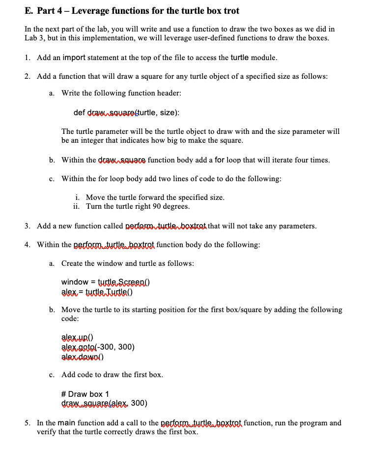 Solved E. Part 4 - Leverage functions for the turtle box | Chegg.com