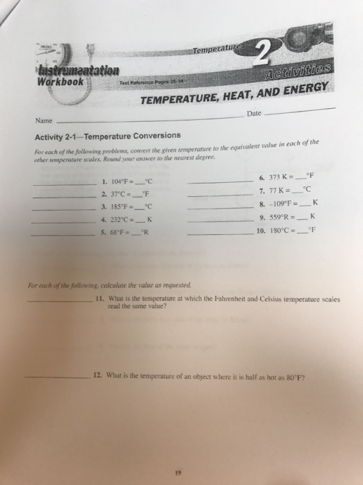 Solved tian Workbook Review Questions TEMPERATURE, HEAT, AND | Chegg.com