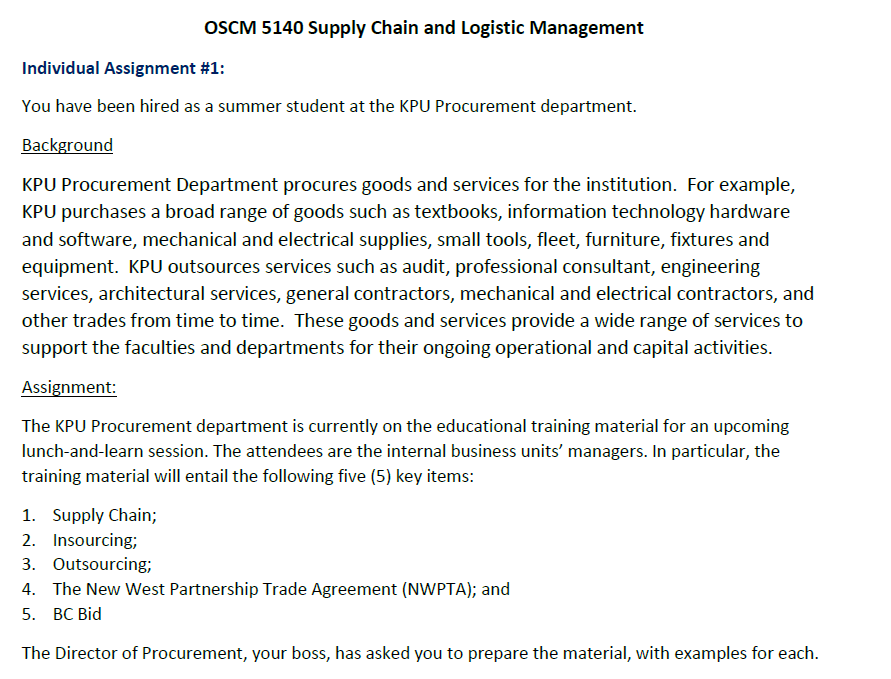 Solved OSCM 5140 Supply Chain and Logistic Management | Chegg.com