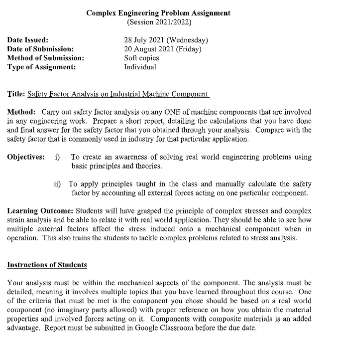 Solved Complex Engineering Problem Assignment (Session | Chegg.com
