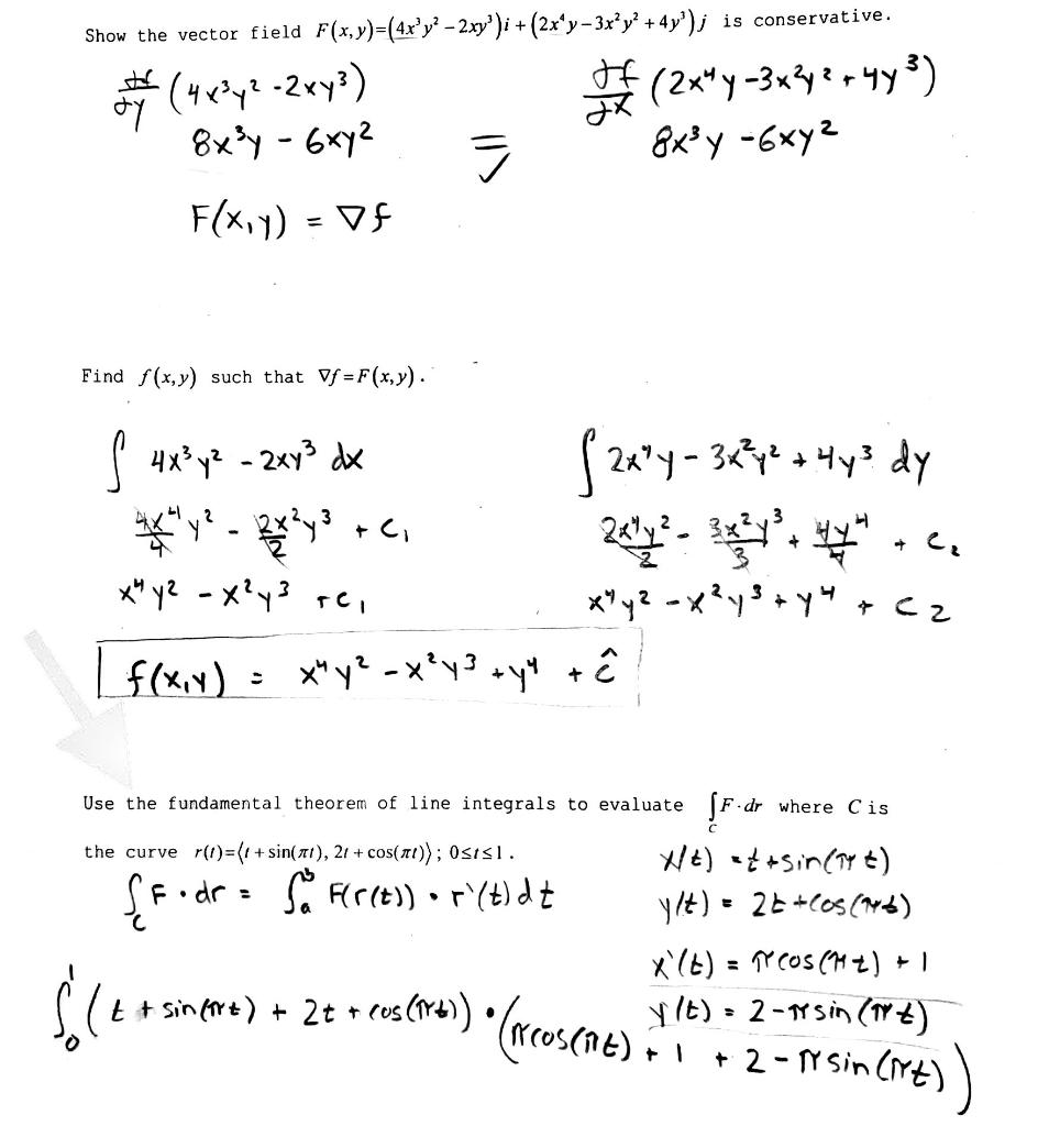 Solved Show the vector field F(x,y)=(4x³y² - 2xy³)i + | Chegg.com