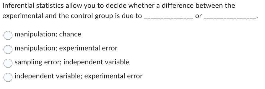 Solved Inferential statistics allow you to decide whether a | Chegg.com