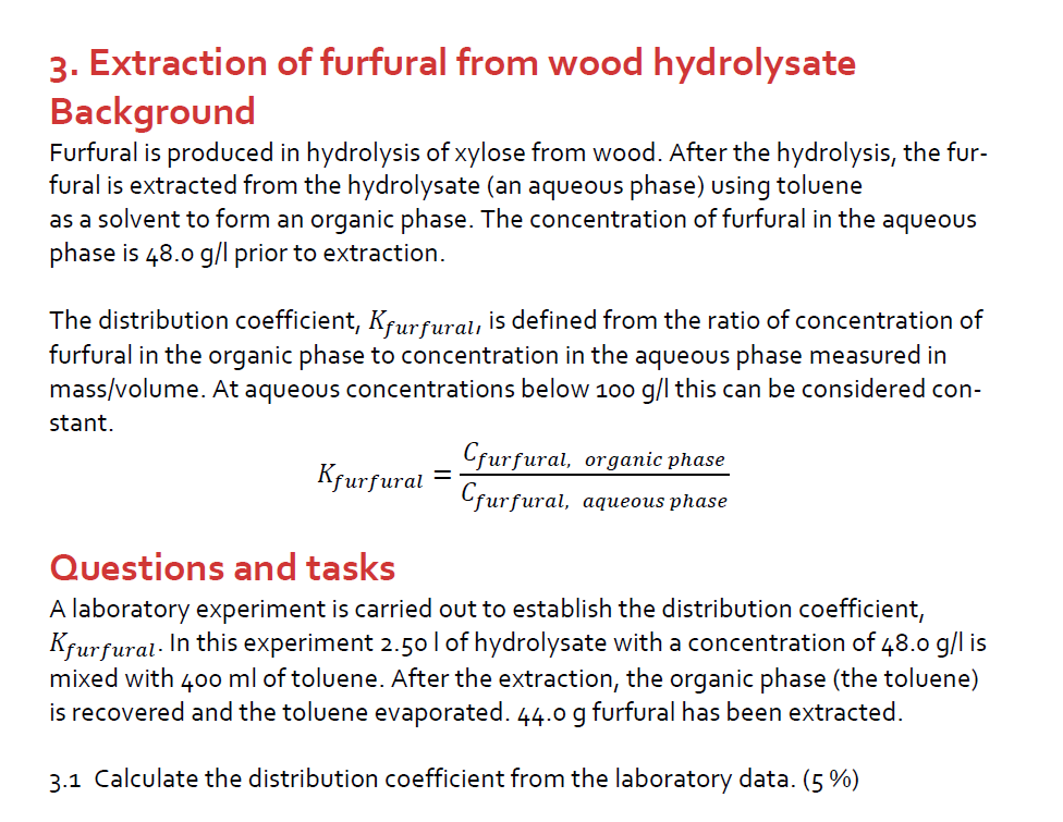 Extraction of furfural from wood hydrolysate To | Chegg.com
