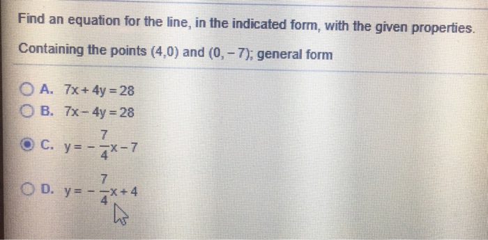 Solved find an equation for the line, in the indicated form, | Chegg.com