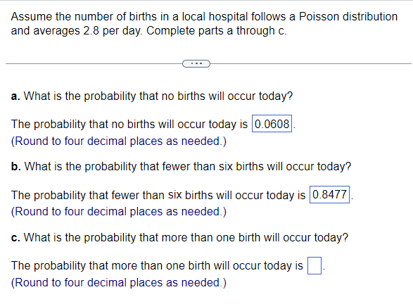 Solved Assume the number of births in a local hospital | Chegg.com
