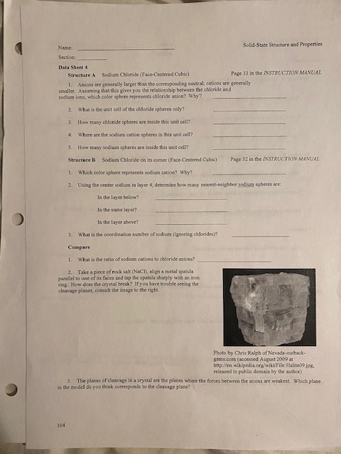 Solved Name: Solid-State Structure and Properties Section: | Chegg.com