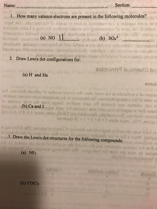 Solved Name: Section: 101 0020 1, How many valence electrons | Chegg.com