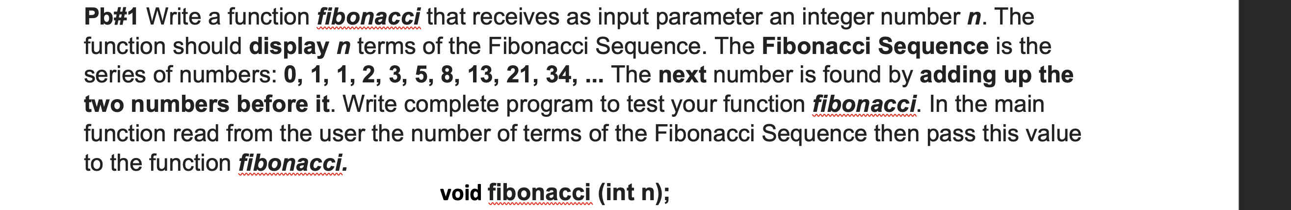 Solved m Pb#1 Write a function fibonacci that receives as | Chegg.com