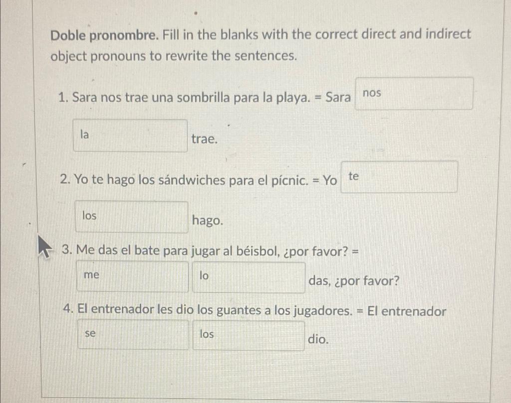 Doble pronombre. Fill in the blanks with the correct | Chegg.com