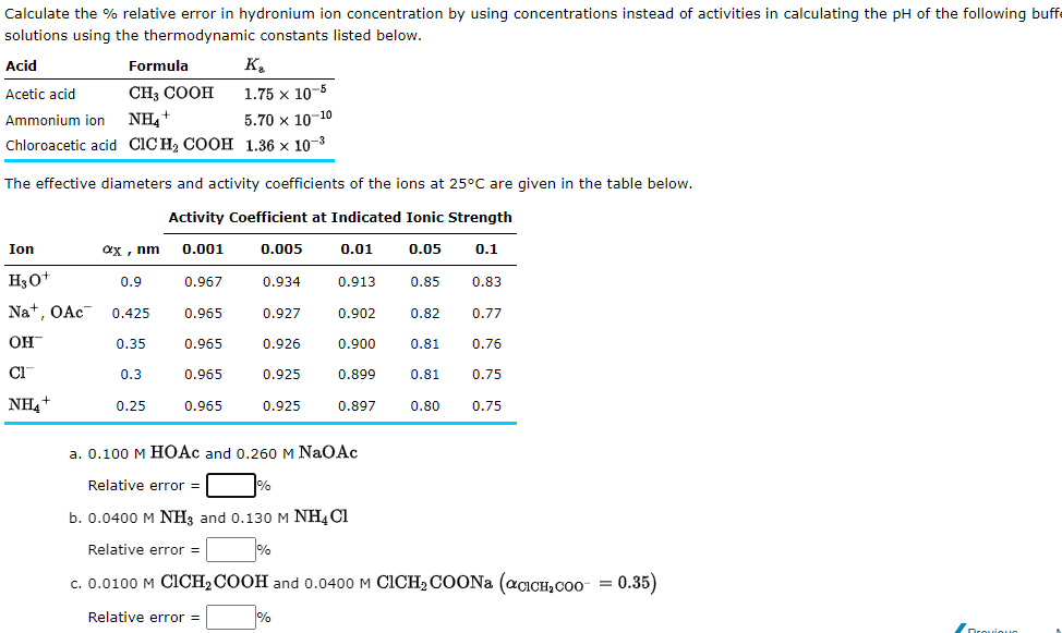 Calculate the % relative error in hydronium ion | Chegg.com