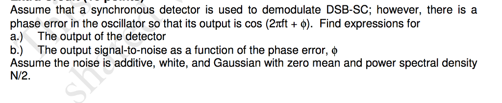 Solved Assume that a synchronous detector is used to | Chegg.com