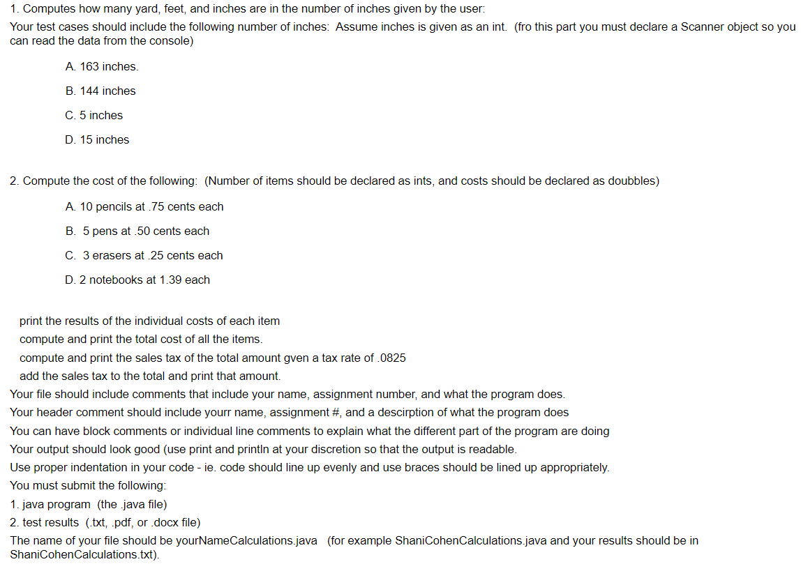 Solved 1. Computes how many yard, feet, and inches are in | Chegg.com