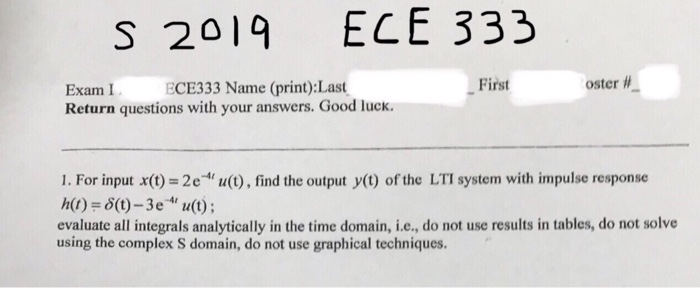Solved S 2019 ECE 333 First oster # ExamI ECE333 Name | Chegg.com