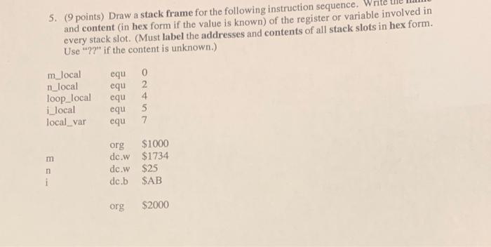Solved ( 9 ﻿points) ﻿Draw a stack frame for the following | Chegg.com