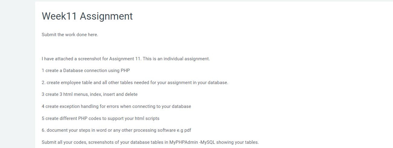 Solved Week11 Assignment Submit the work done here. I have | Chegg.com