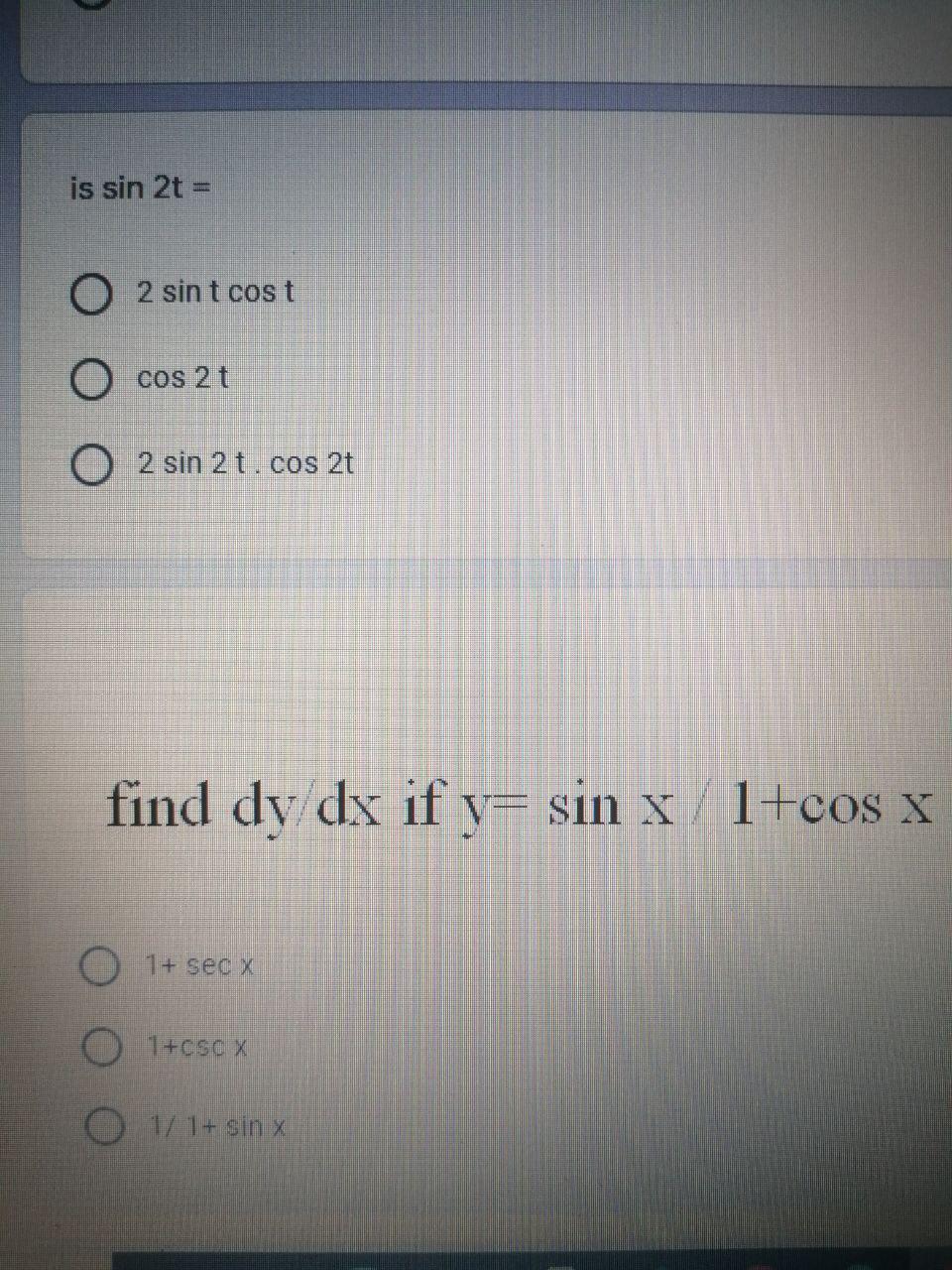 Solved is sin 2t = 2 sint cost cos 2t O 2 sin 2 t. cos 2t | Chegg.com