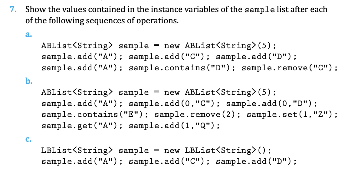 Solved 7. Show the values contained in the instance | Chegg.com