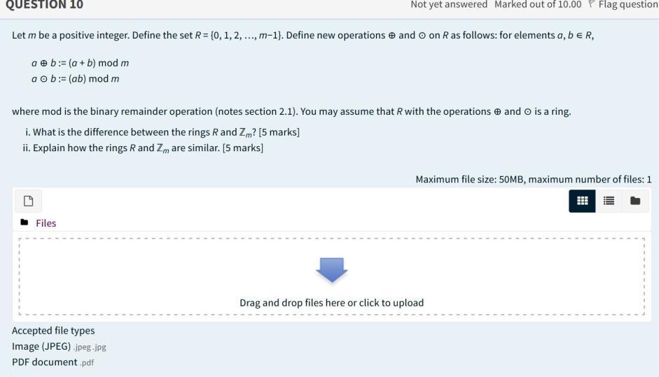Solved QUESTION 10 Let m be a positive integer. Define the | Chegg.com