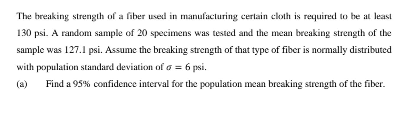 Solved The breaking strength of a fiber used in | Chegg.com