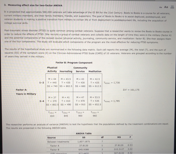 Solved 3. Measuring effect size for two-factor ANOVA Aa Aa | Chegg.com