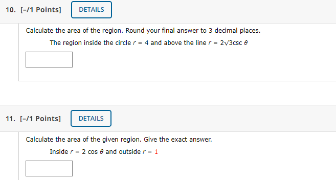 Solved 10. [-/1 Points] DETAILS Calculate the area of the | Chegg.com