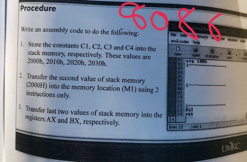 Solved Procedure Write an assembly code to do the following: | Chegg.com