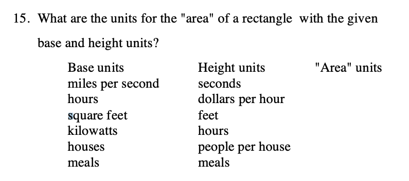 Solved 5. What are the units for the "area" of a rectangle | Chegg.com