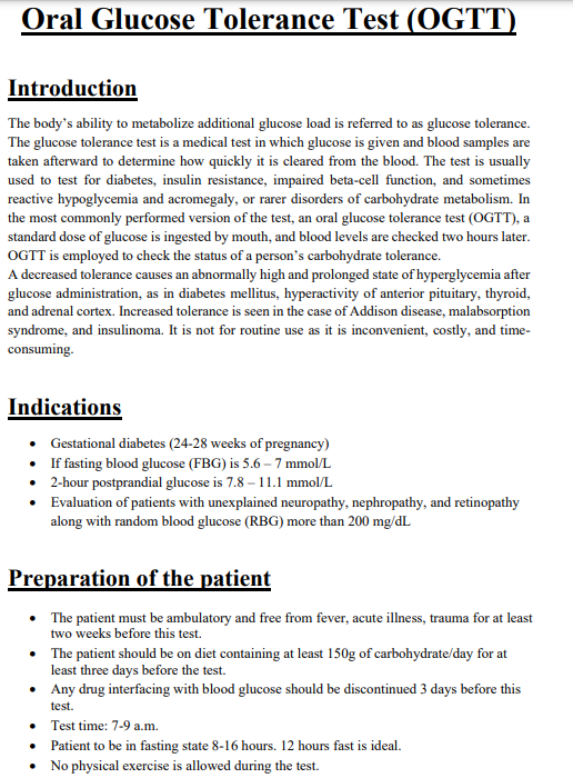 Oral Glucose Tolerance Test (OGTT) Introduction The | Chegg.com