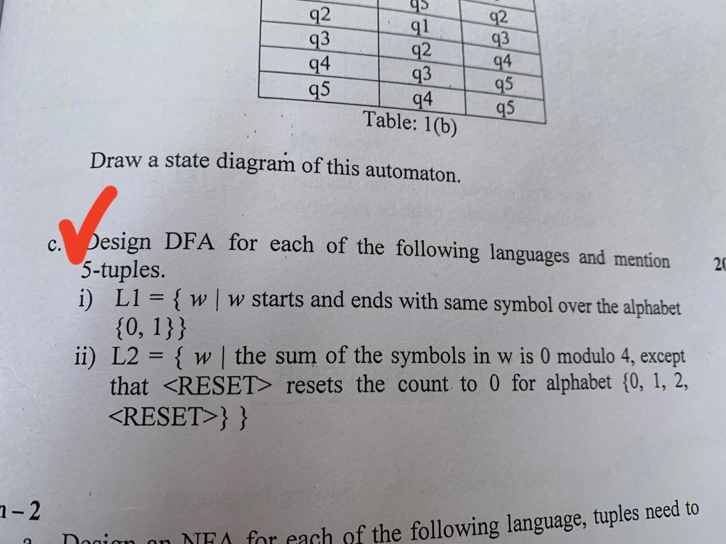 Solved Draw a state diagram of this automaton. c. Design DFA | Chegg.com