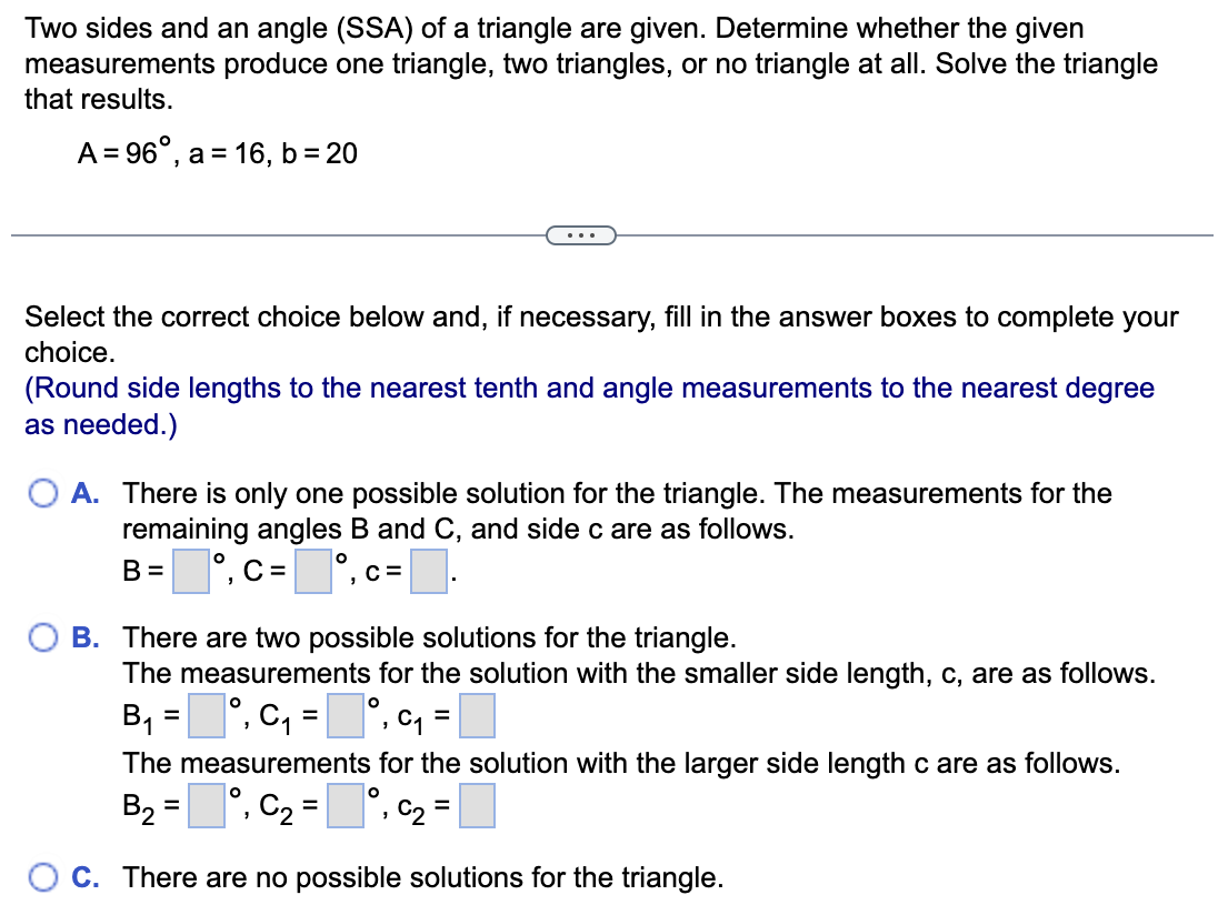 Solved Two sides and an angle (SSA) ﻿of a triangle are | Chegg.com