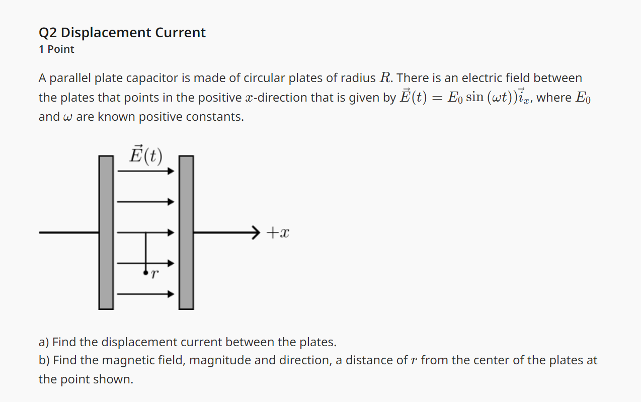 Q2 Displacement Current 1 Point A parallel plate | Chegg.com