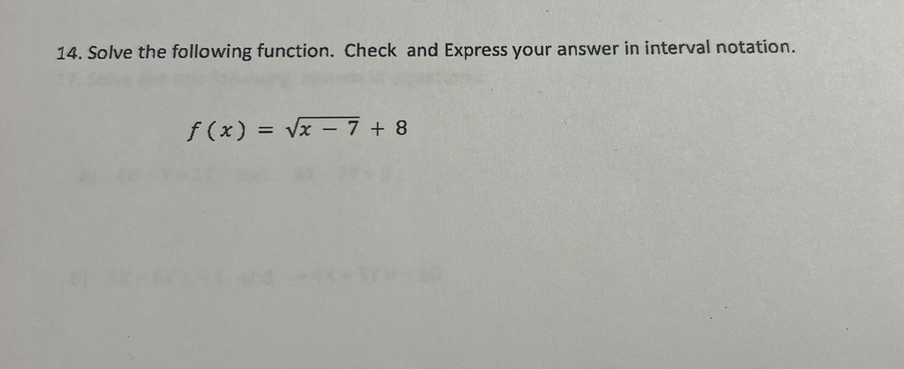 Solved 14. Solve the following function. Check and Express | Chegg.com
