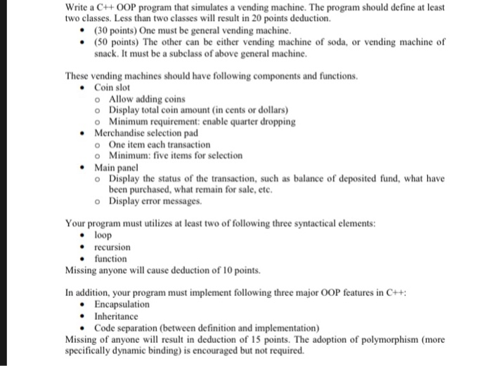 Solved Write a C+OOP program that simulates a vending | Chegg.com