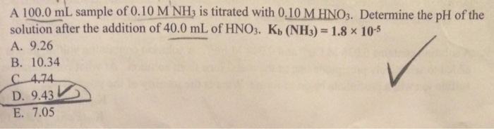 Solved A 100.0 mL sample of 0.10 M NH_3 is titrated with | Chegg.com