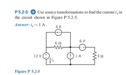 Solved P5.2-5 Use source transformations to find the current | Chegg.com