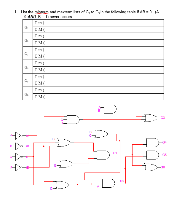 Solved 1. List the minterm, and maxterm lists of G₁ to Go in | Chegg.com