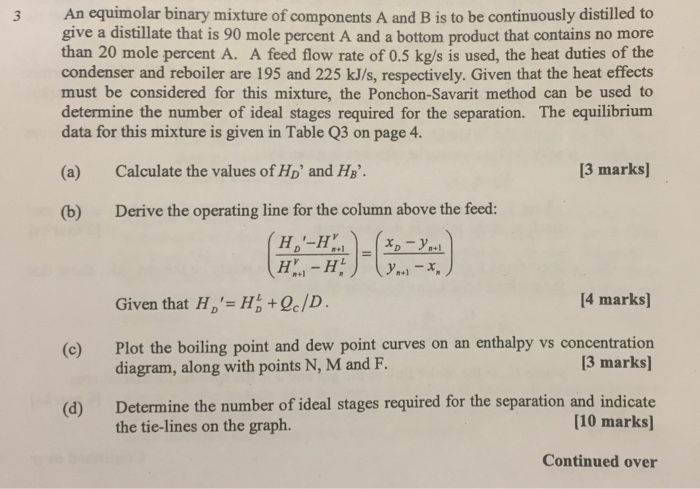 Solved 3 An equimolar binary mixture of components A and B | Chegg.com