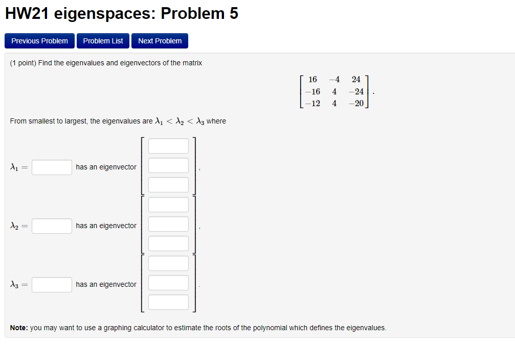 Solved HW21 eigenspaces: Problem 5 (1 point) Find the | Chegg.com